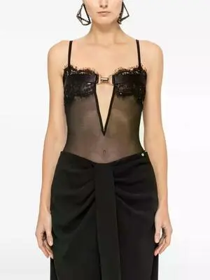 NISSA Lace-trimmed Tulle Bodysuit