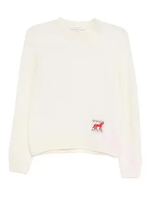 Maison Kitsuné Logo-patched Round-neck Jumper - Neutrals