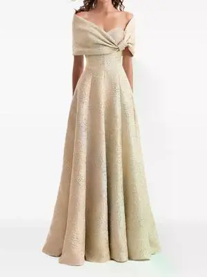 GEMY MAALOUF Jacquard Off-shoulder Maxi Dress