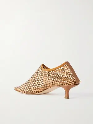 Christopher Esber Minette Leather-trimmed Crystal-embellished Mesh Pumps - Brown