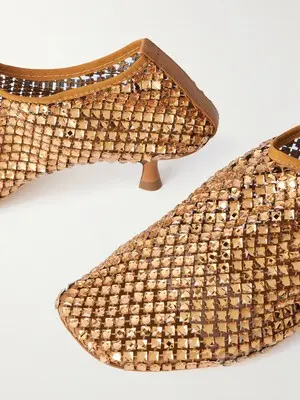 Christopher Esber Minette Leather-trimmed Crystal-embellished Mesh Pumps - Brown