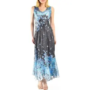 Komarov Floral Print Lace-up Maxi Dress