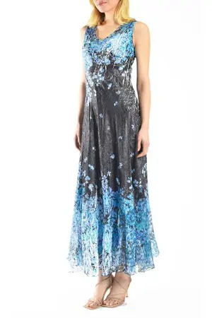 Komarov Floral Print Lace-up Maxi Dress