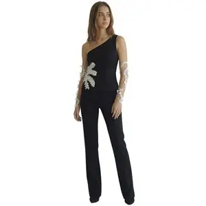 AKALIA Sophie One-shoulder Jumpsuit With Decorative Gloves