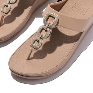 Fitflop Fino Crystal Chain Toe Post Sandals - Classic Beige