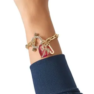 Juicy Couture Heart Stone And J Charm Bracelet - Pink
