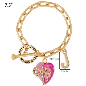 Juicy Couture Heart Stone And J Charm Bracelet - Pink