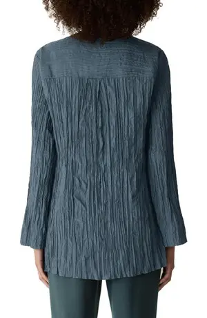 Eileen Fisher Crinkle Silk Button Down Top