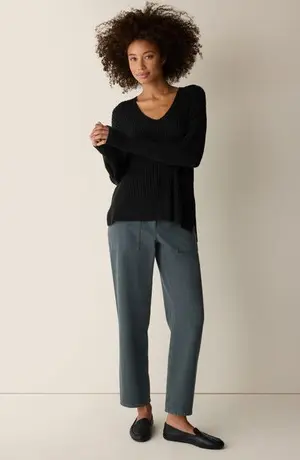 Eileen Fisher Cotton & Tencel™ Lyocell Ribbed V-neck Sweater