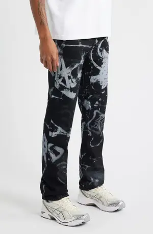 RtA Ricardo Slim-fit Graffiti Graphic Jeans - Graffiti Graphite