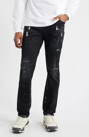 RtA Clayton Paint Splatter Ripped Skinny Jeans - Distressed Charcoal Paint