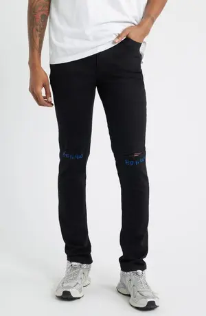RtA Bryant Ripped Skinny Jeans - Black Blue Rest In Peace