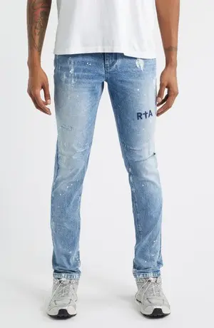 RtA Clayton Paint Splatter Ripped Skinny Jeans - Distressed White Paint