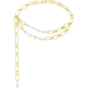 PETIT MOMENTS Mila Faux Pearl Chain Belt - Gold
