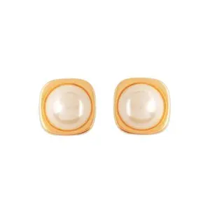 SUSAN CAPLAN 1980s Vintage Square Earrings - Faux Pearl