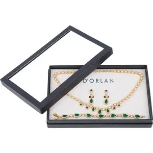 SUSAN CAPLAN 1980s Vintage D'orlan Plated Jewelry Set - Faux Emerald