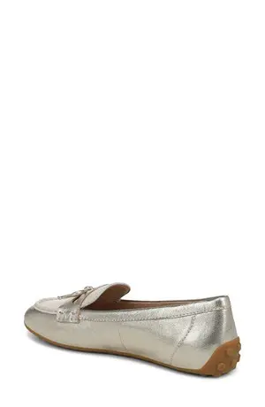 Vionic Leather Driving Loafer With Bow Detailing - Gold