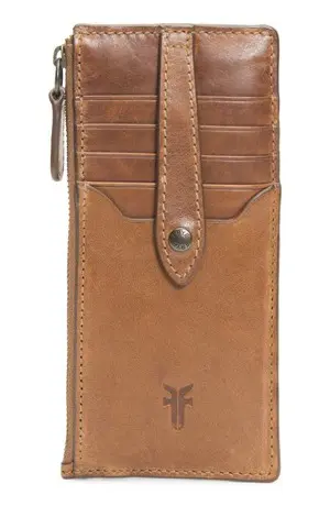 Frye Slim Leather Snap Card Wallet - Cognac