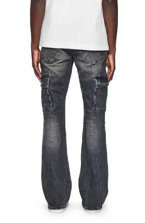 PURPLE BRAND Tinted Worn Flare Cargo Jeans