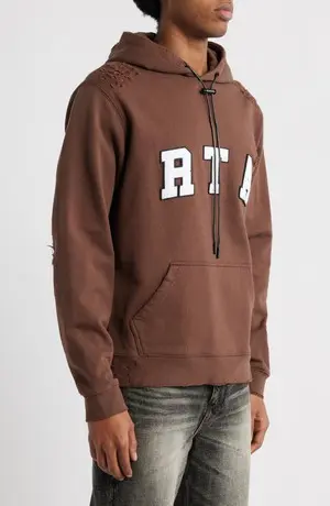 RtA Markus Collegiate Frayed Hoodie - Brown Collegiate