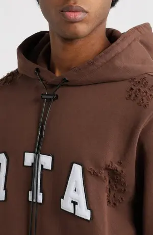 RtA Markus Collegiate Frayed Hoodie - Brown Collegiate