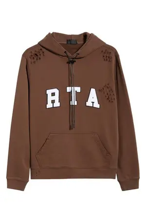 RtA Markus Collegiate Frayed Hoodie - Brown Collegiate
