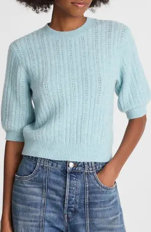 Madewell Cloudsoft Short Sleeve Sweater - Mint Blue