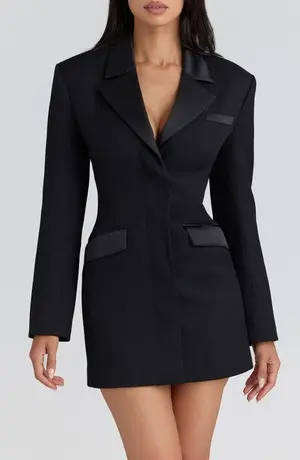 House Of Cb Ellis Satin Trim Blazer Dress - Black | Editorialist