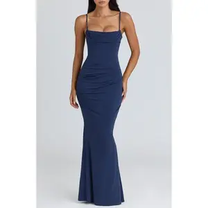 House Of Cb Milena Corset Trumpet Gown - Navy