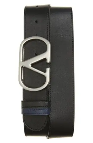Valentino Garavani Vlogo Buckle Reversible Leather Belt - Black