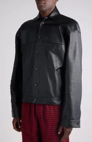 Balenciaga Logo Leather Shirt Jacket