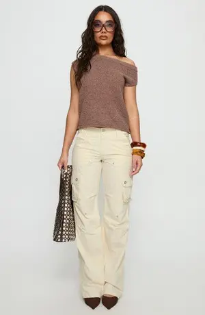 Princess Polly Ashfield Off-the-shoulder Sweater - Brown