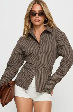 Princess Polly Xinia Check Button-up Blouse With Back Tie