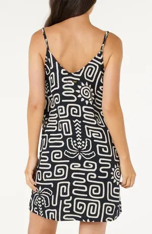 Rip Curl Sunset Luau Linen Blend Sundress - Black/off White