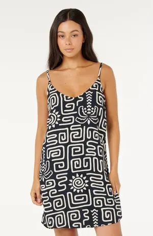 Rip Curl Sunset Luau Linen Blend Sundress - Black/off White