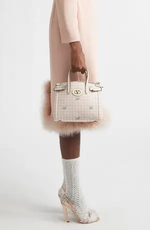 Valentino Garavani Small Antibes Gingham Canvas Tote - Ivory/multi