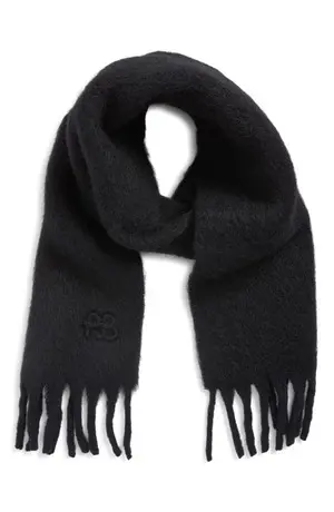 Ruslan Baginskiy Monogram Embroidered Fringe Scarf - Black