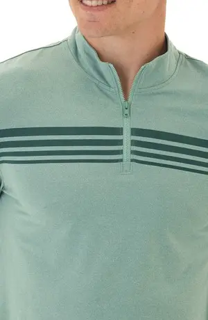 THREADS 4 THOUGHT Chest Stripe Quarter Zip Pullover - Heather Spearmint/serrano