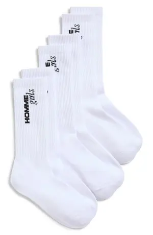 HOMMEGIRLS 3-pack Logo Crew Socks - White