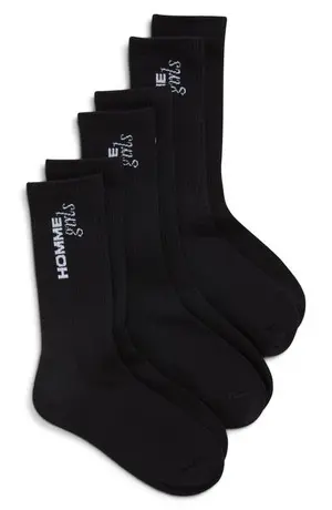 HOMMEGIRLS 3-pack Logo Crew Socks - Black