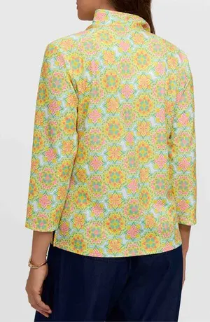 Foxcroft Tile Print Ruffle Collar Top - Multi