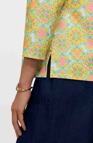 Foxcroft Tile Print Ruffle Collar Top - Multi