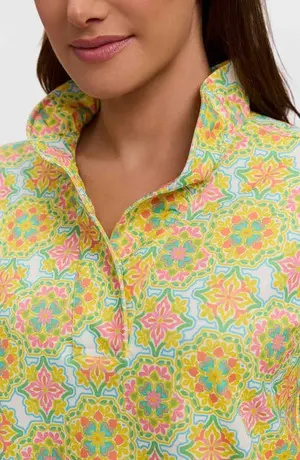 Foxcroft Tile Print Ruffle Collar Top - Multi