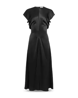 ARGENT Draped Silk Dress - Black
