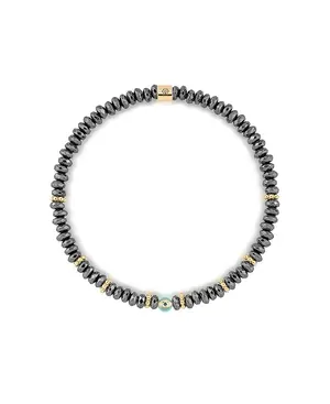 KARMA AND LUCK Earth Guardian Hematite Evil Eye Bracelet - Grey/gold/turquoise