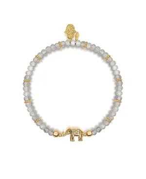 KARMA AND LUCK Labradorite Elephant Charm Bracelet - Pastel Grey/gold