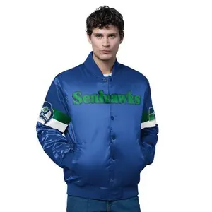 STARTER Seattle Seahawks Triple Option Satin Varsity Jacket - Royal
