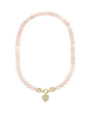 SYDNEY EVAN 14k Yellow Pink Quartz & Diamond Heart Pendant Necklace - Gold