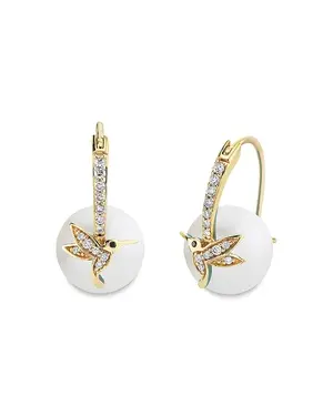 SYDNEY EVAN 14k Yellow Diamond & Freshwater Pearl Hummingbird Earrings - Gold