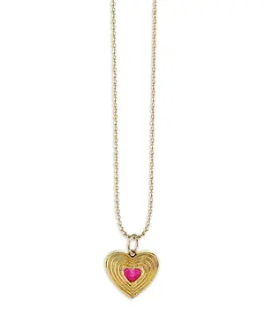 SYDNEY EVAN 14k Yellow Ruby Fluted Heart Pendant Necklace - Gold